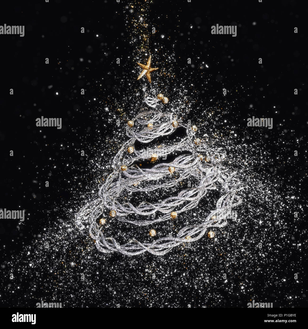 3D Christmas tree with exploding glitter effect Stock Photo - Alamy
