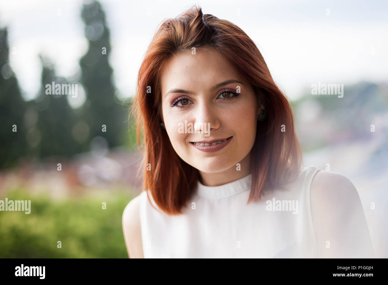 Portrait of gorgeous redhaired woman in summer rays Stock Photo - Alamy