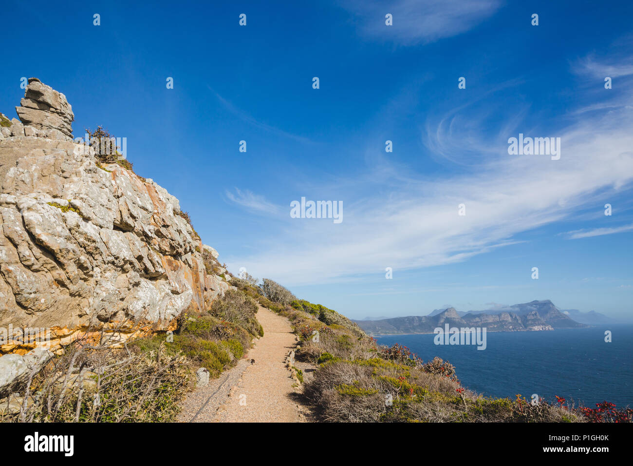Pathway at Cape Point with view of False Bay on summer's day Stock ...