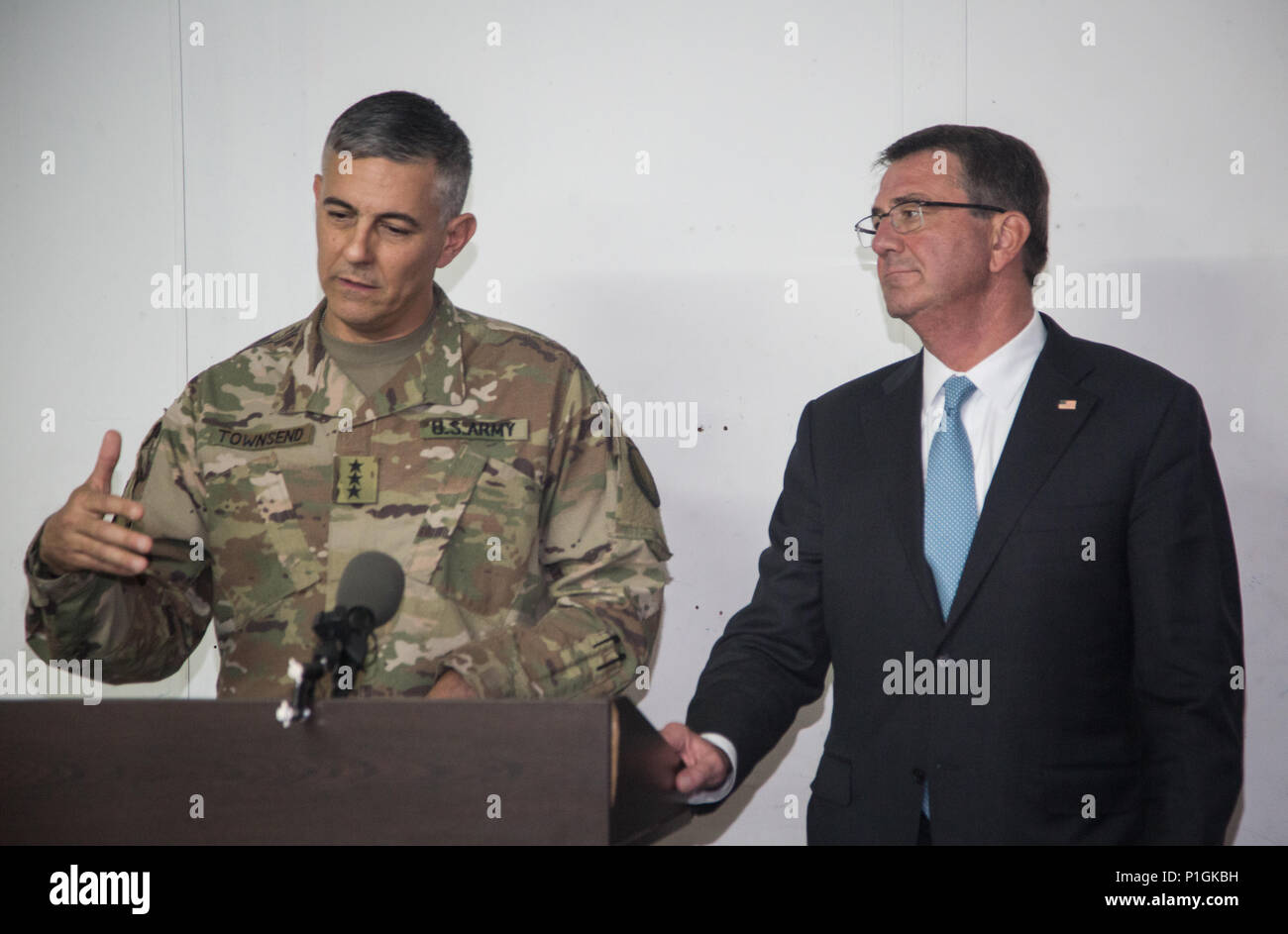 Secretary of Defense Ashton B. Carter and U.S. Army Lt. Gen. Stephen Townsend, Commander of ...