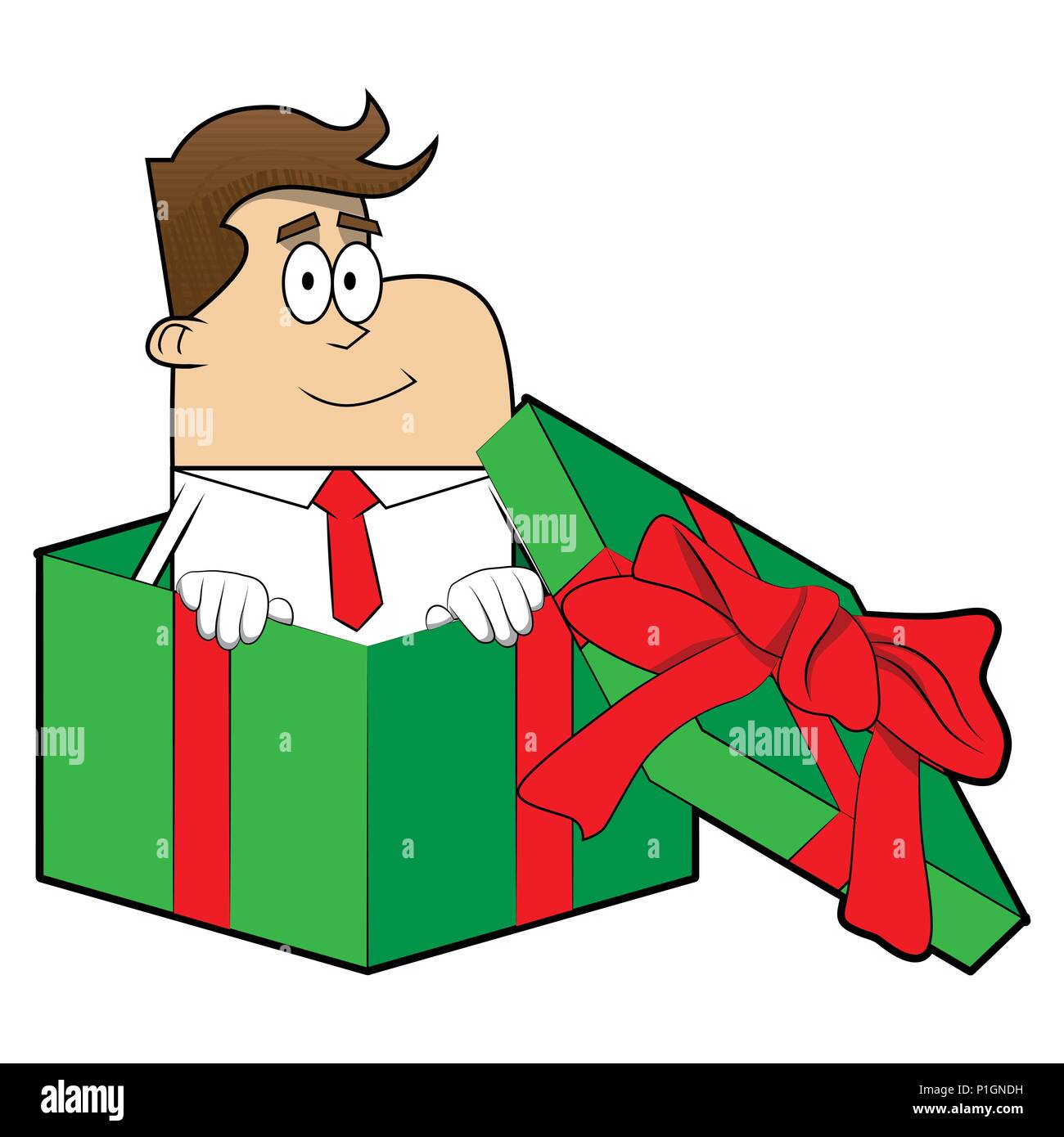 Simple retro cartoon of a businessman in a gift box. Vector cartoon ...