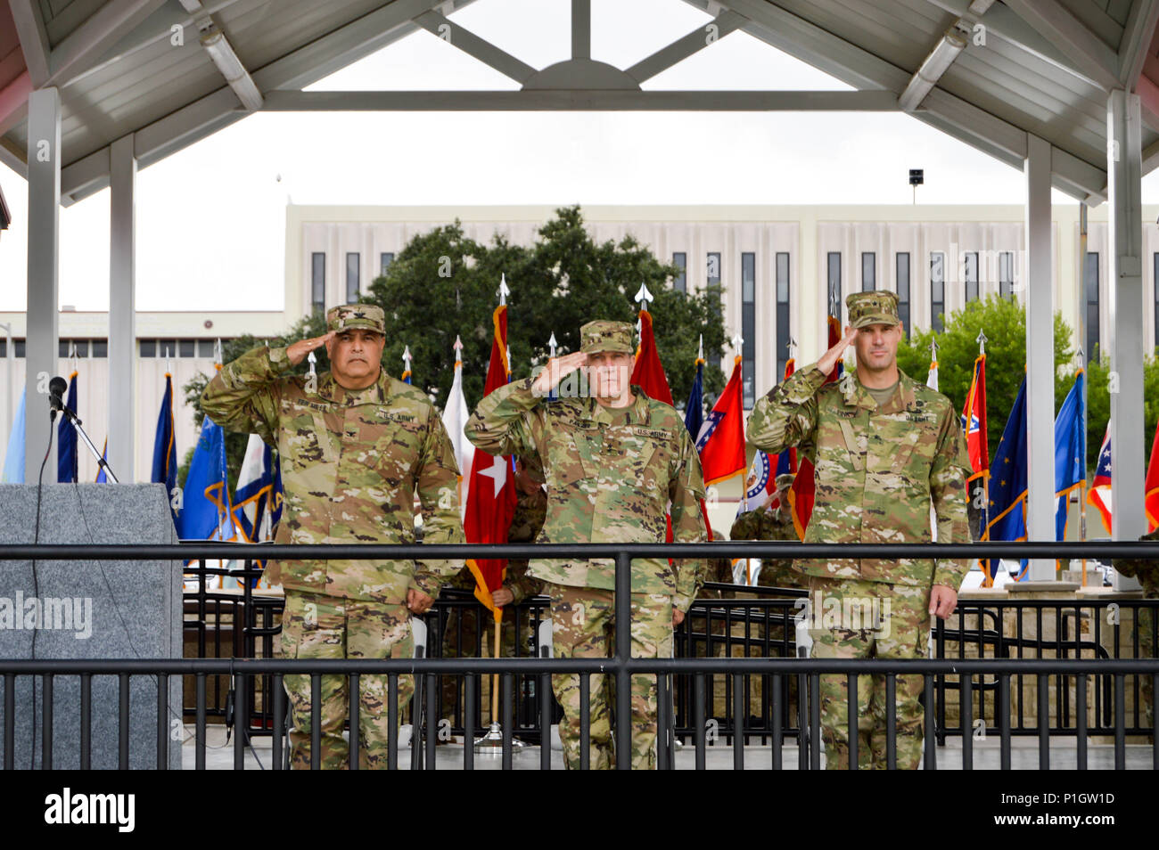 Maj. Gen Mark Palzer (center), Brig. Gen. Alex Fink (right) and Col. Herman Ter Meer (left ...