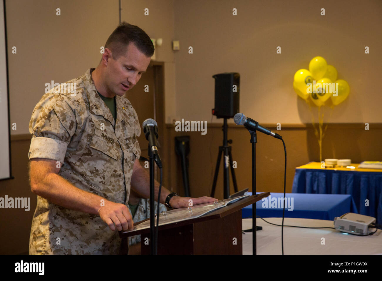 Navy Lt. Richard P. Shaffer, chaplain, Headquarters Battalion, speaks ...