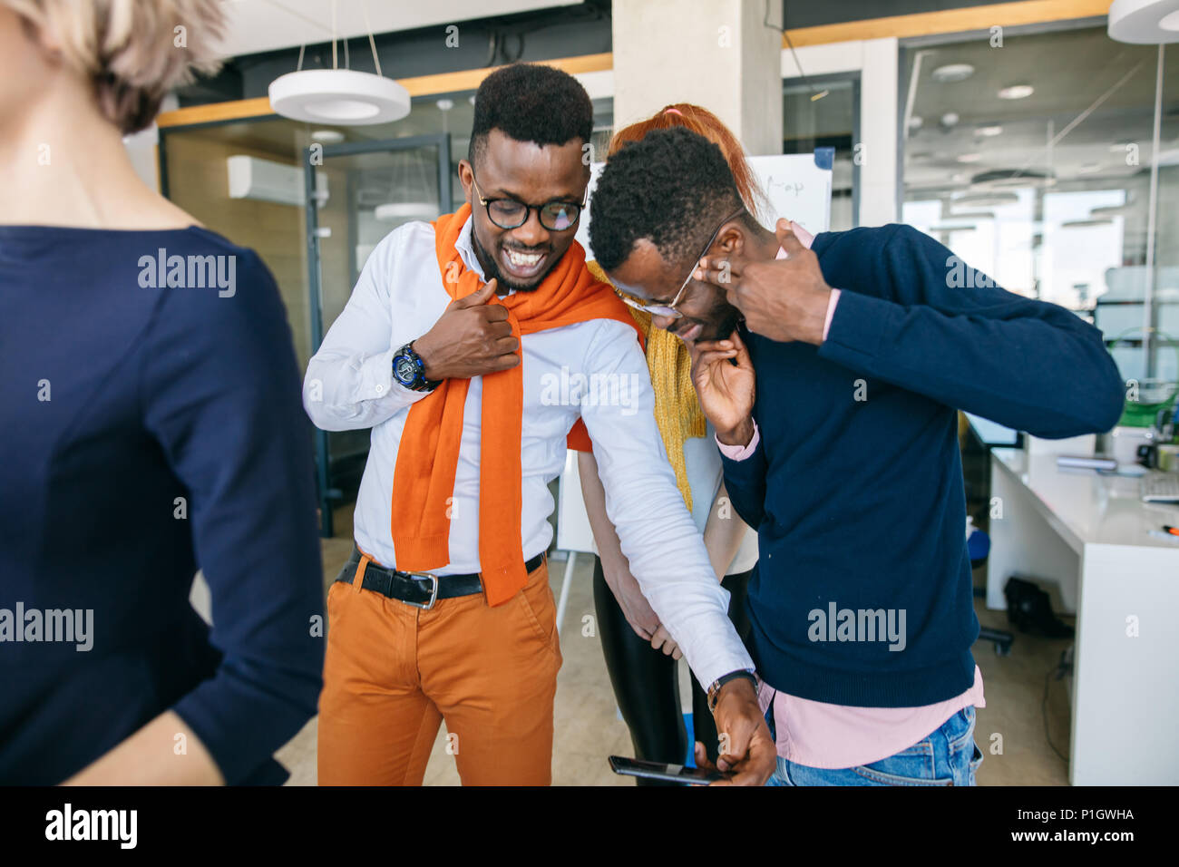 two crazy black guys taking crazy photo in the meeting Stock Photo - Alamy
