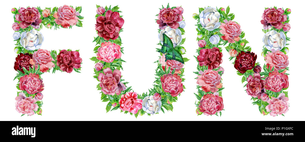 Word FUN of watercolor flowers Stock Photo - Alamy