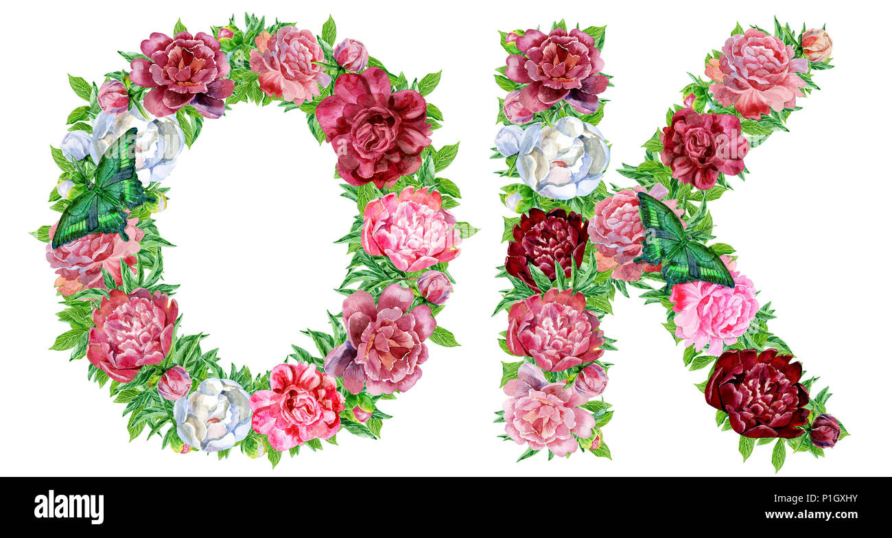Word OK of watercolor flowers Stock Photo - Alamy