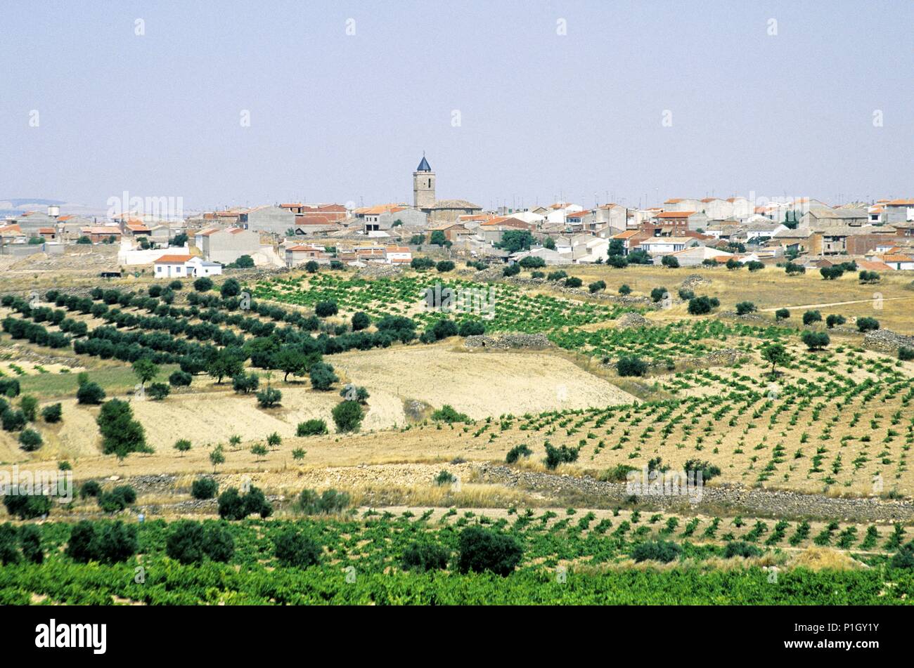 Munera, pueblo, vista general, campos agrícolas Stock Photo - Alamy
