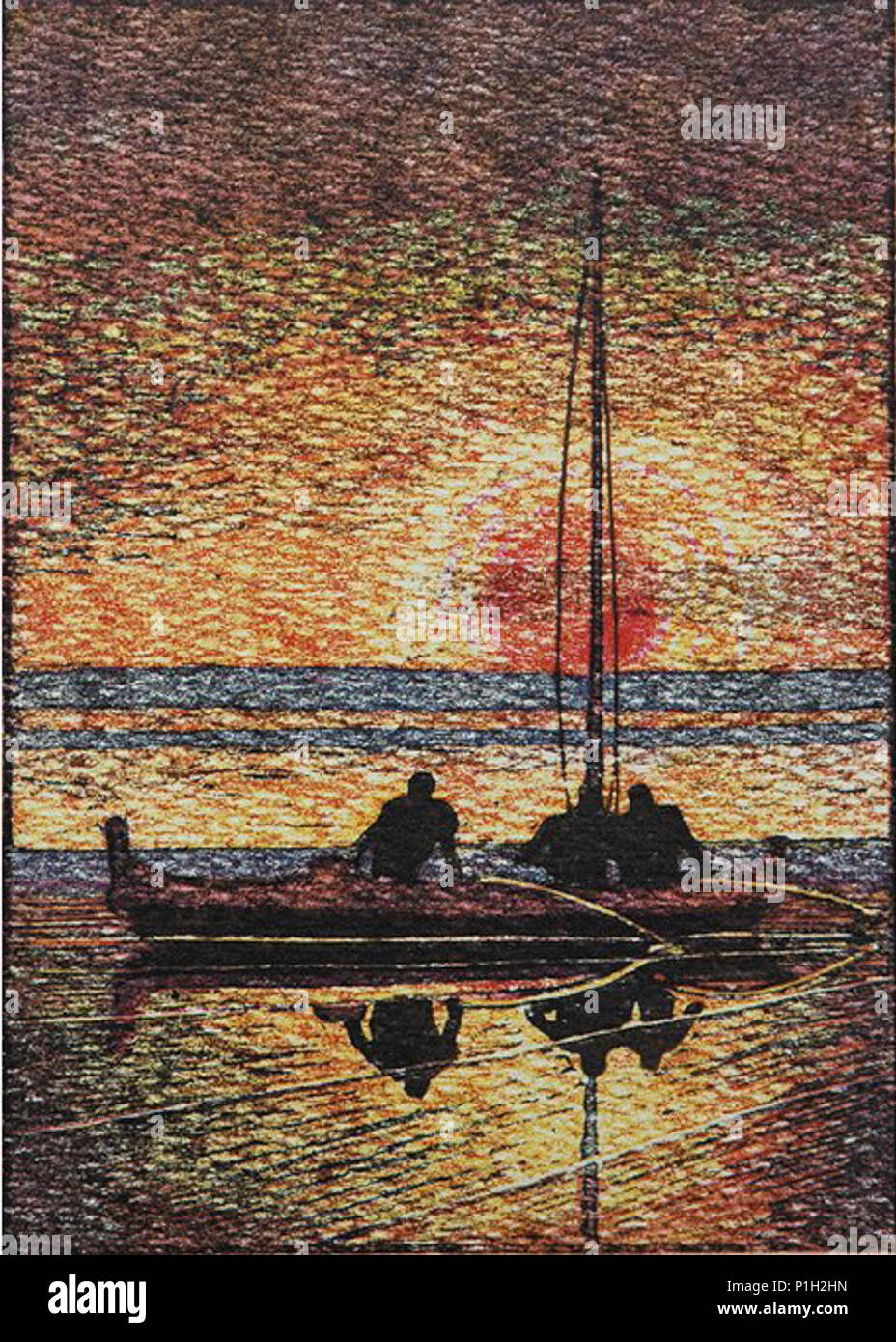 'Sunset at Christmas Eve, Honolulu, Hawaii', woodblock print by Arman ...