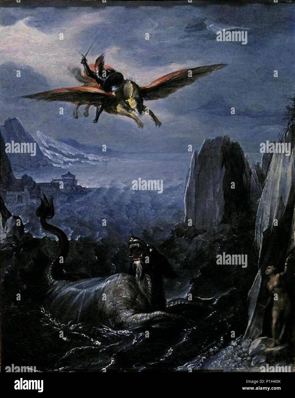 'Ruggiero Saving Angelica', tempera on wood panel painting attributed ...