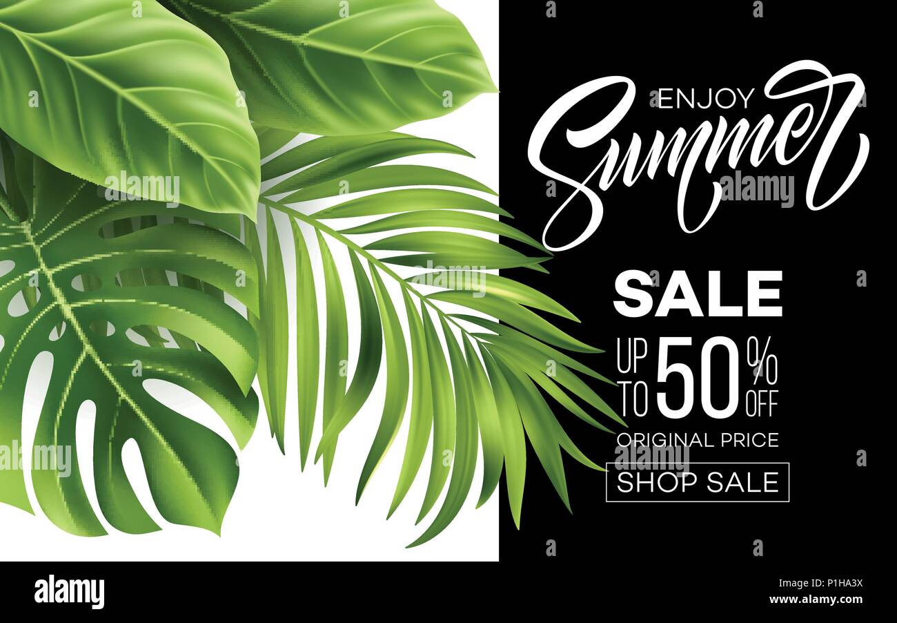 Banner green tropical palm Stock Vector Images - Alamy