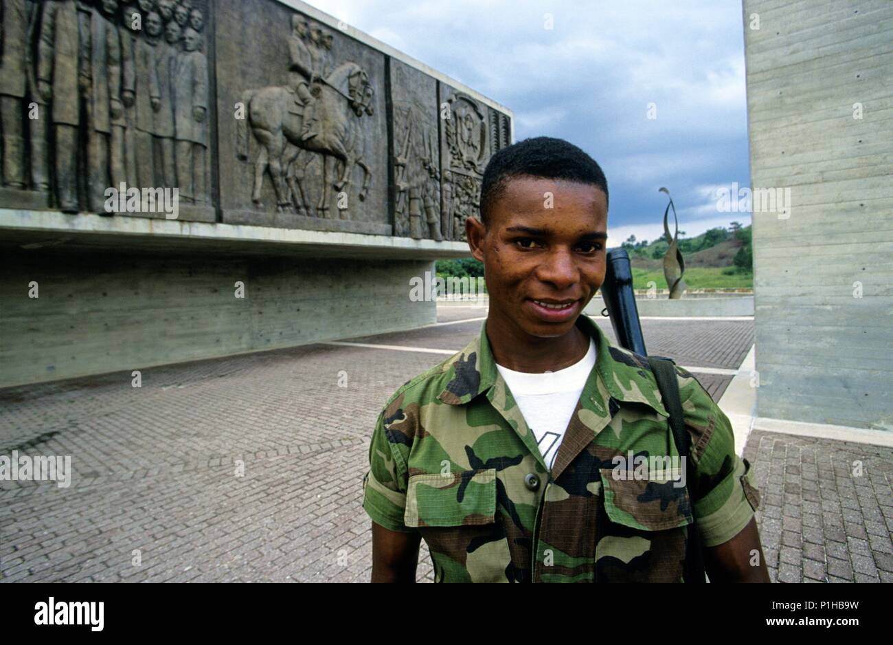 near Capotillo, "Restauración / Restauration" monument and soldier next ...