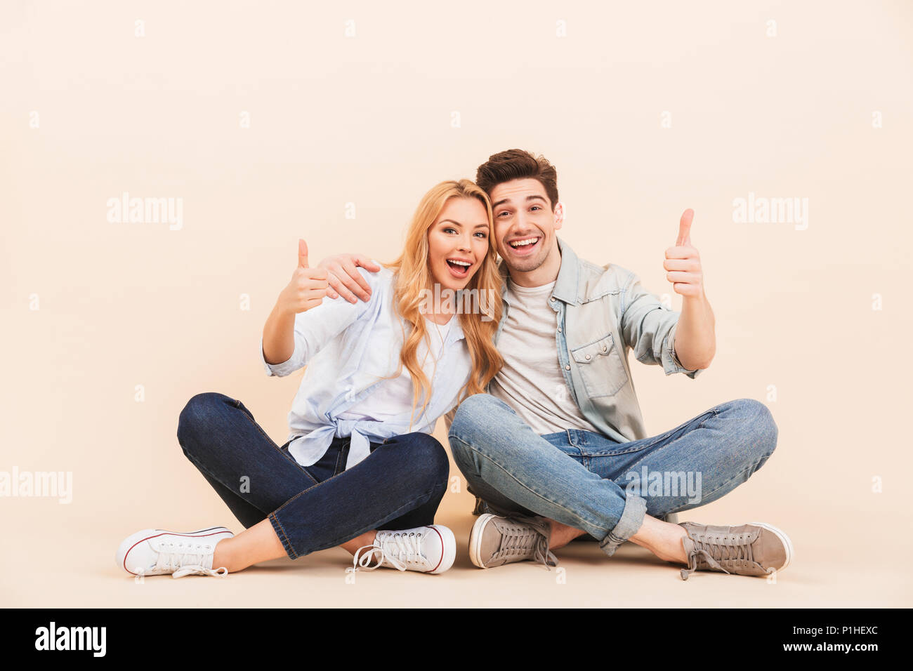 Image of handsome man and beautiful woman hugging together while ...