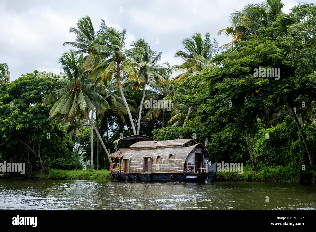 A houseboat in the Alappuzha (or Alleppey) backwaters, Kerala State ...