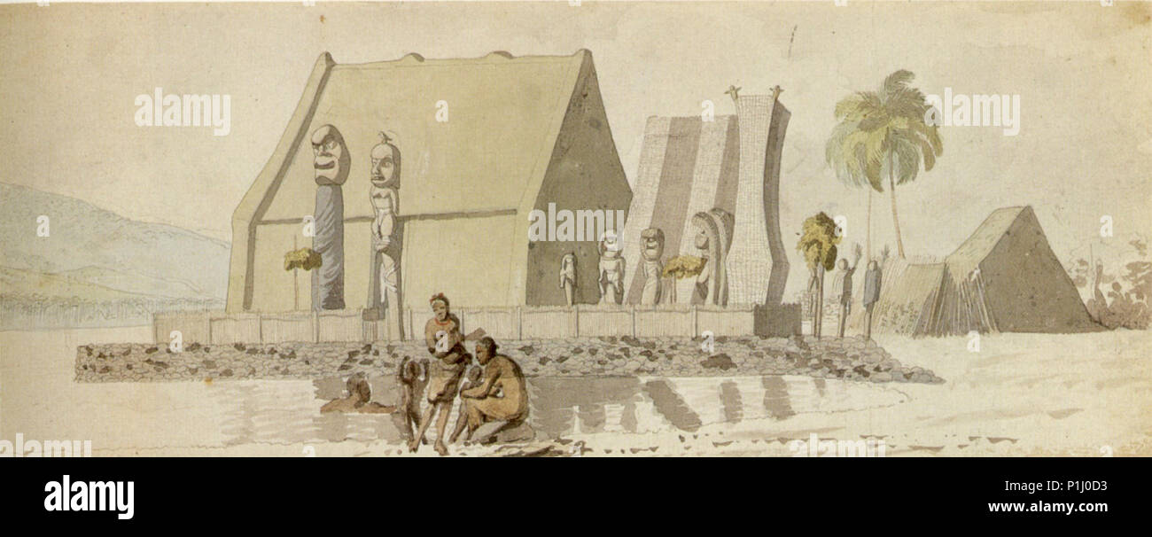 'Temple on the Island of Hawaii' by Louis Choris, ink, ink wash and ...