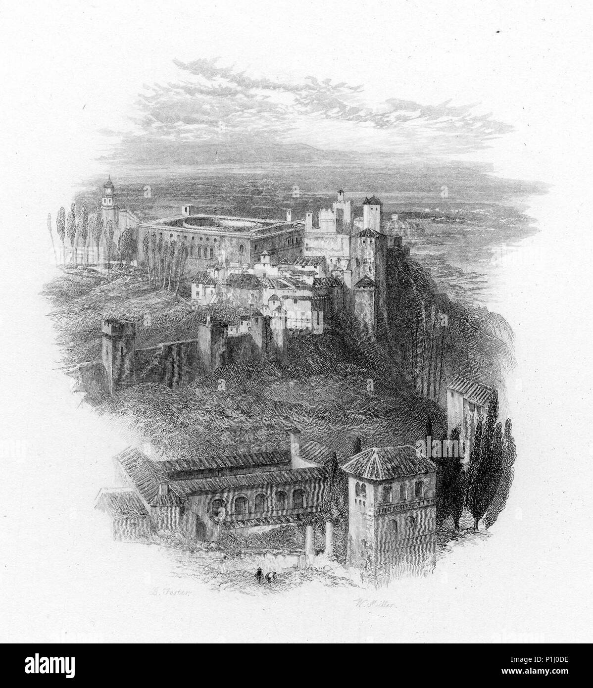 'Th' Alhambra's pile' engraving by William Miller after Birket Foster ...