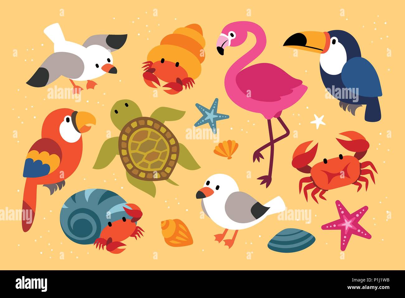Hot summer tropical creatures collection in flat design Stock Vector ...
