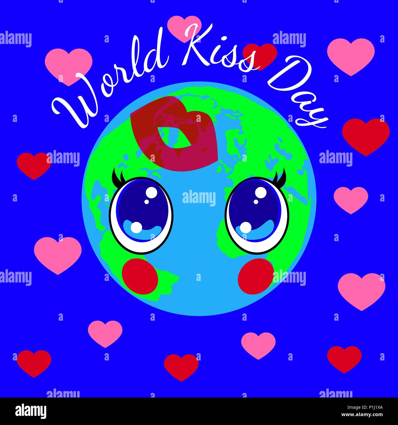 World Kiss Day. 6 July. Kawai style - eyes and lips. Planet Earth ...