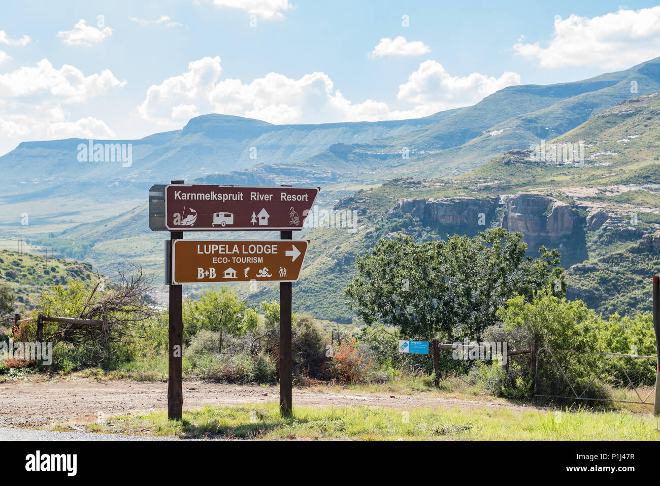 LADY GREY, SOUTH AFRICA - MARCH 28, 2018: Directional signs for holiday ...