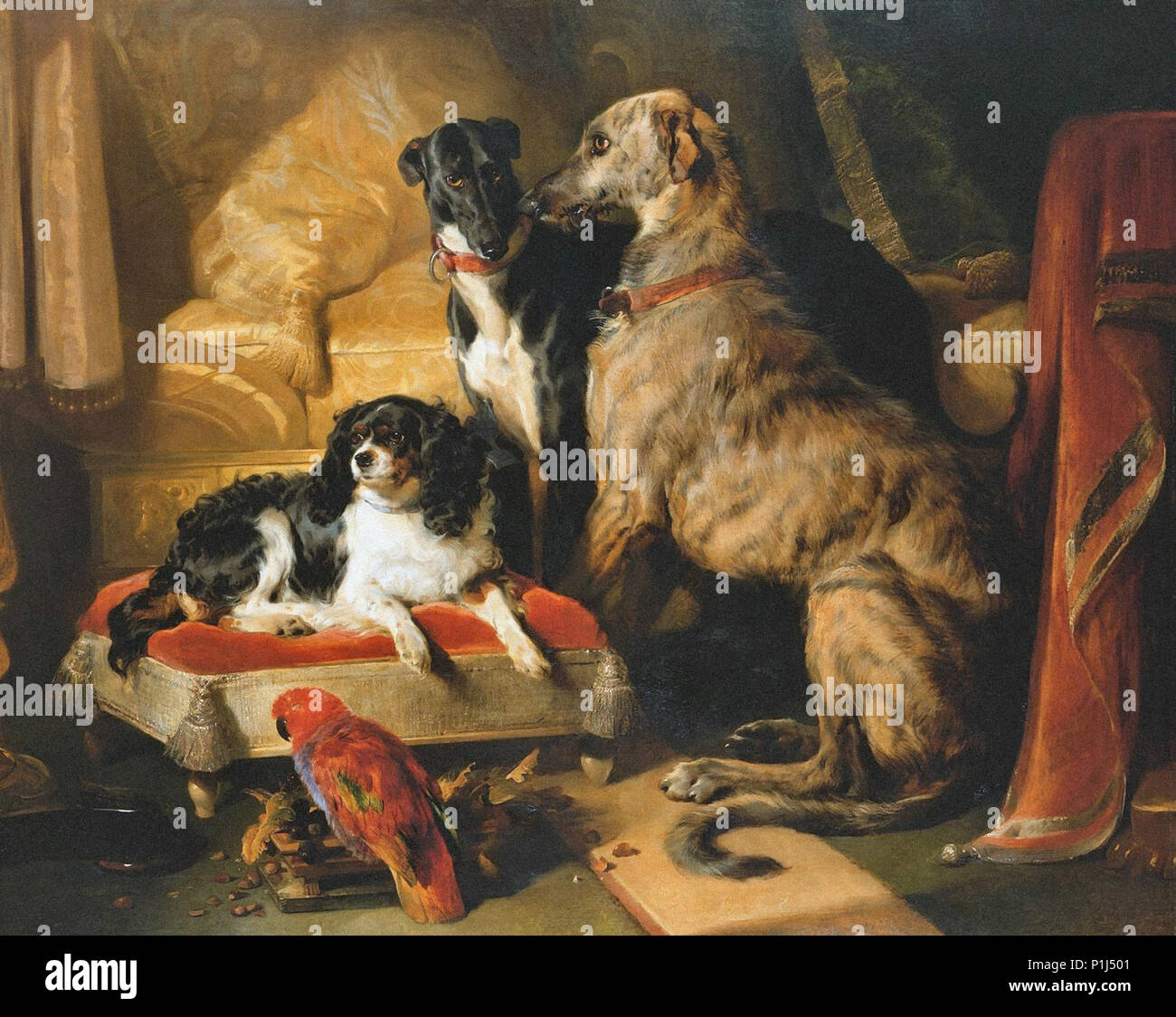 Landseer Sir Edwin Henry - Hector Nero and Dash with the Parrot Lory ...