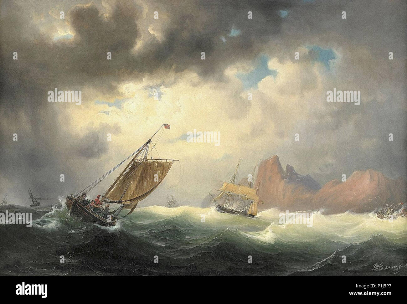 Larson Marcus - Ship in Stormy Sea Stock Photo - Alamy