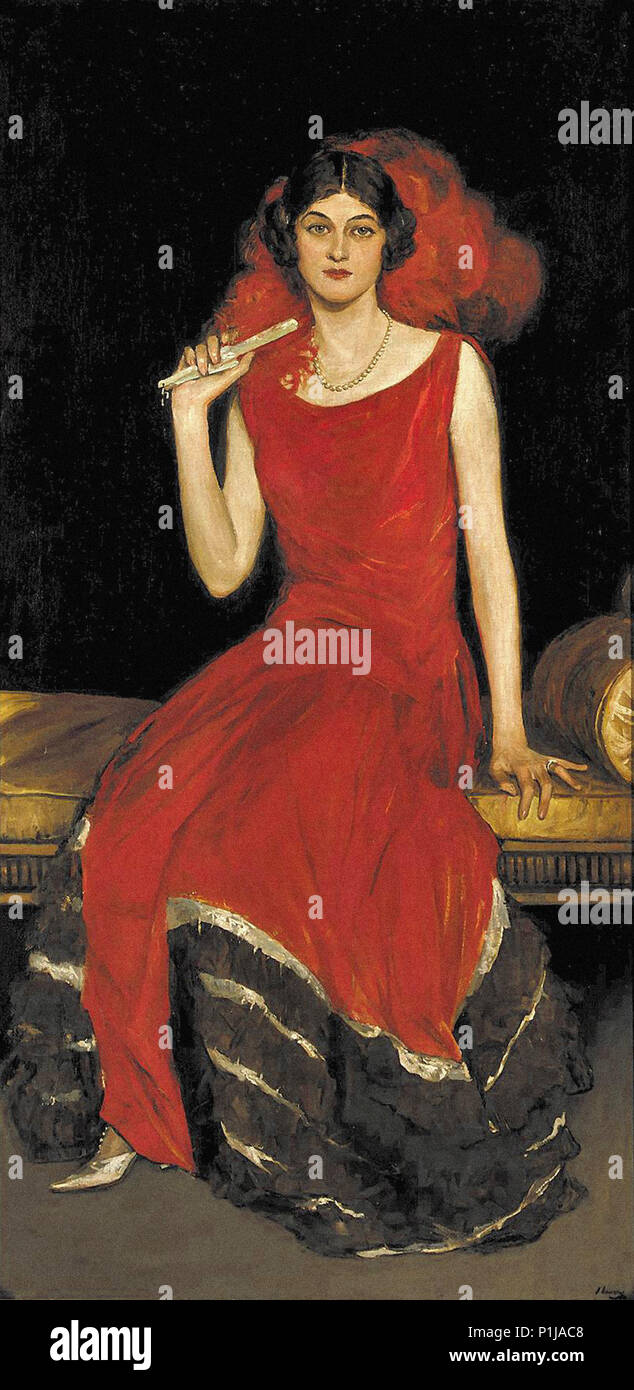 Lavery Sir John - Lady in Red (Portrait of Constance Bridges Stock ...