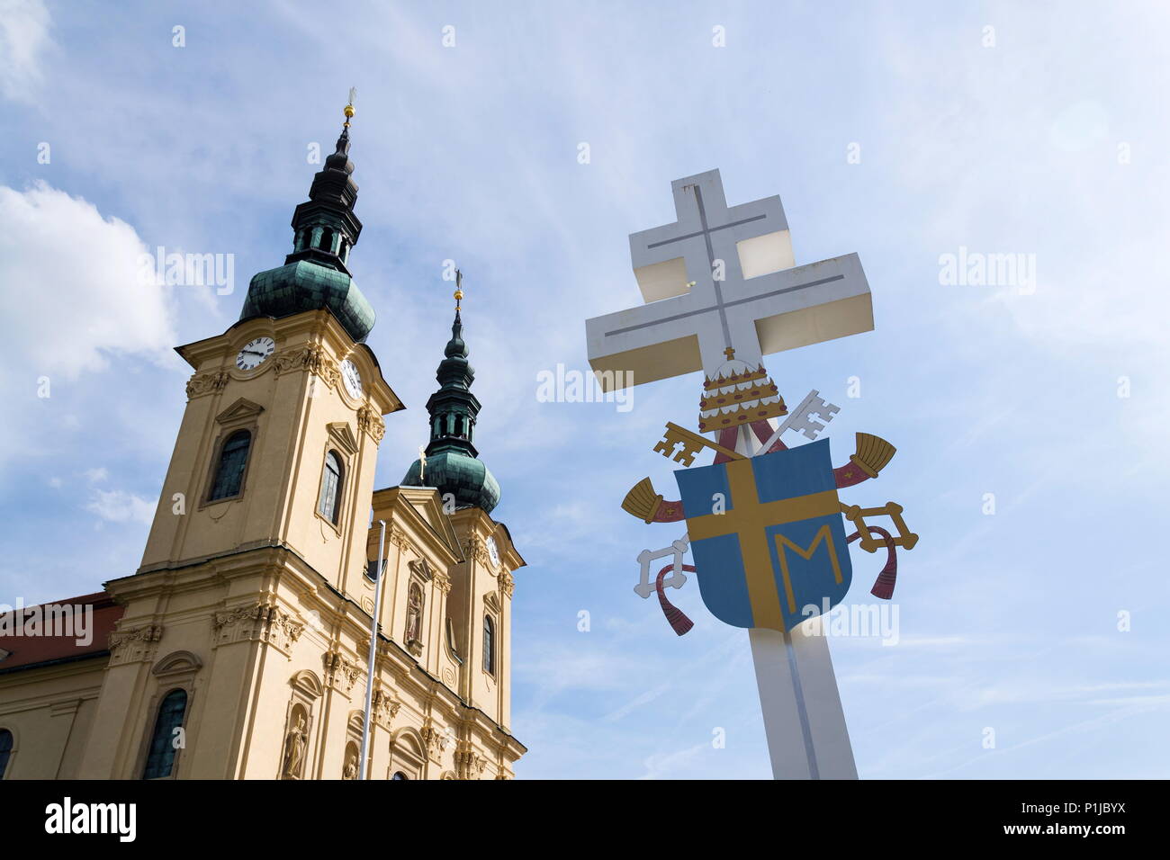 Papal coat of arms on cross, Velehrad Monastery, Czech Republic Stock ...