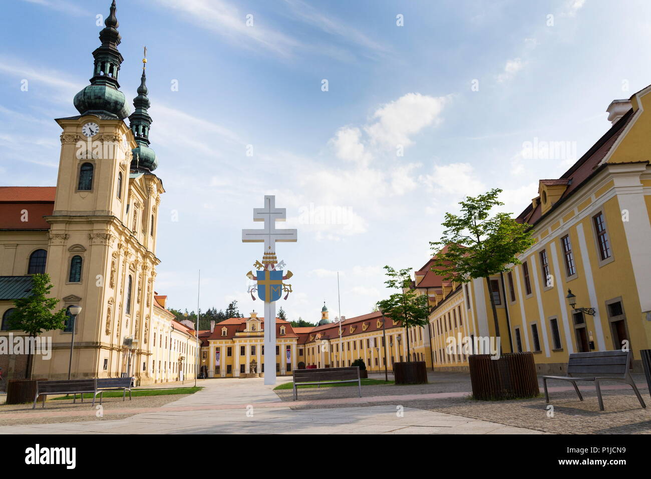 Papal coat of arms on cross, Velehrad Monastery, Czech Republic Stock ...