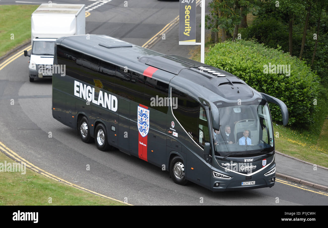 The England team bus arrives at Birmingham Airport, ahead of flying out ...