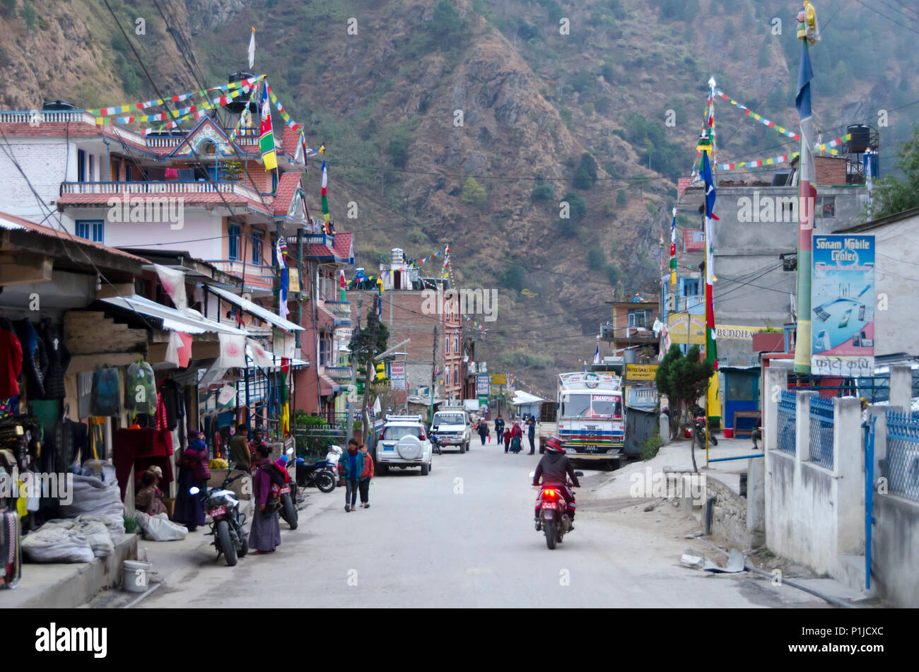 Hotels in main street, Syabrubesi, Kathmandu, Nepal Stock Photo - Alamy