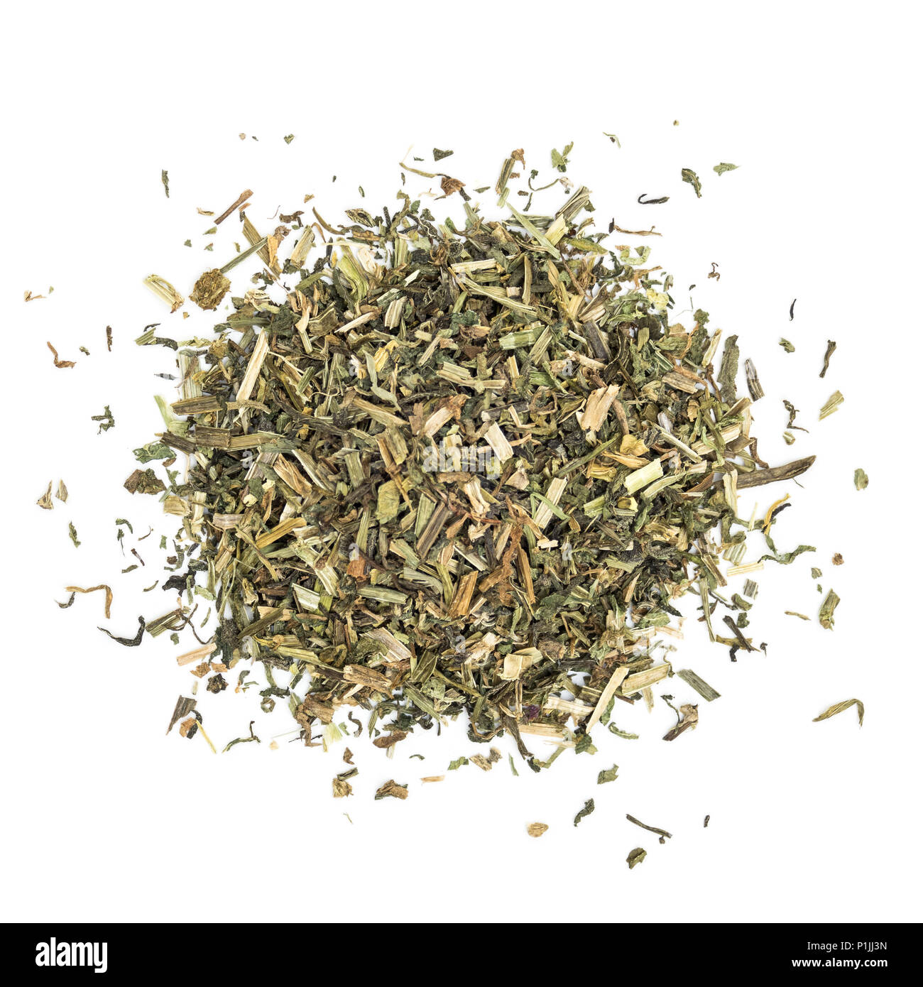 Organic dried cleavers pile isolated on white background, top view ...