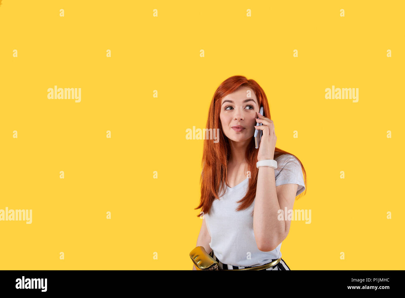 Woman making call red hi-res stock photography and images - Alamy