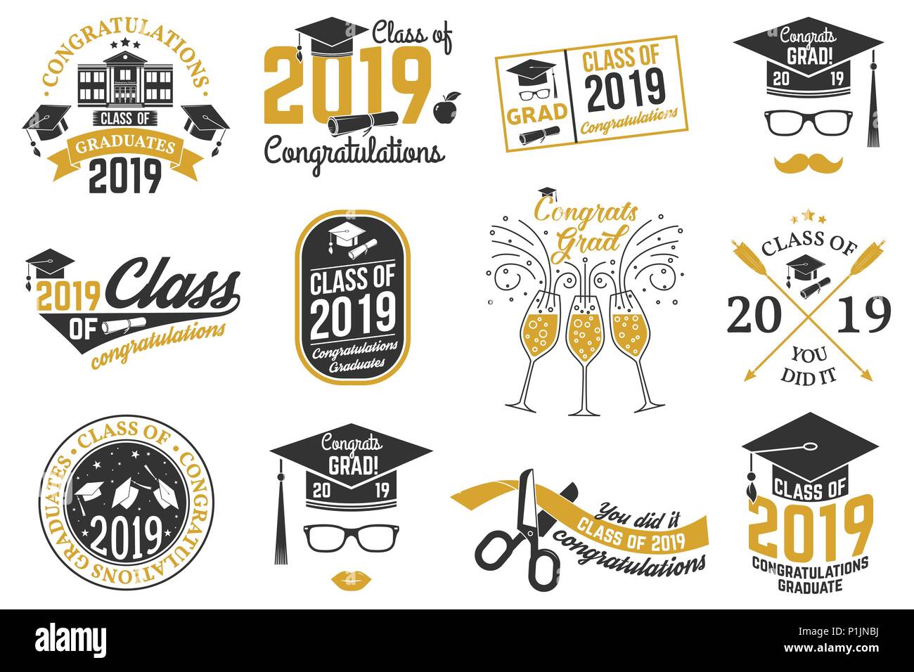 Set of Vector Class of 2019 badges. Concept for shirt, print, seal ...