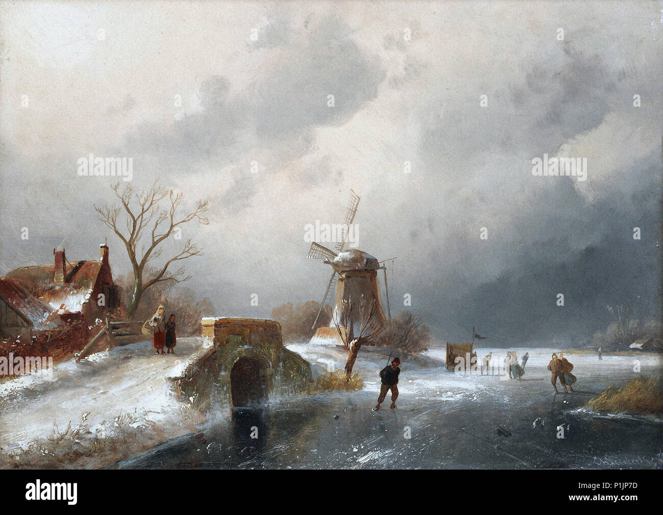 Leickert Charles Henri Joseph - a Dutch Frozen River Landscape Stock ...