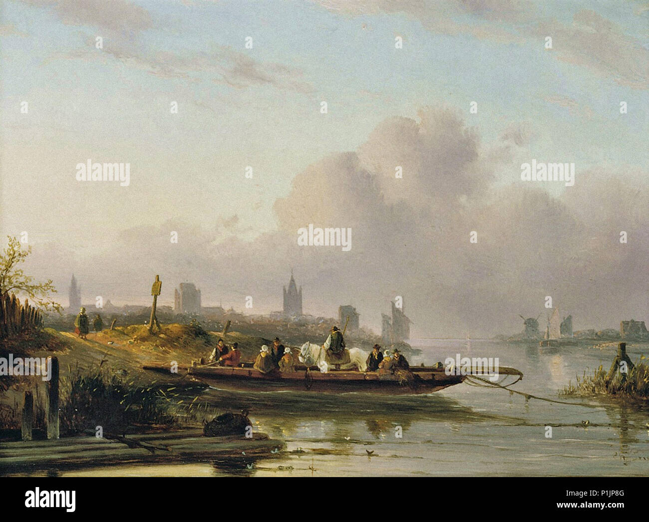 Leickert Charles Henri Joseph - a Ferry Crossing a River in Summer ...