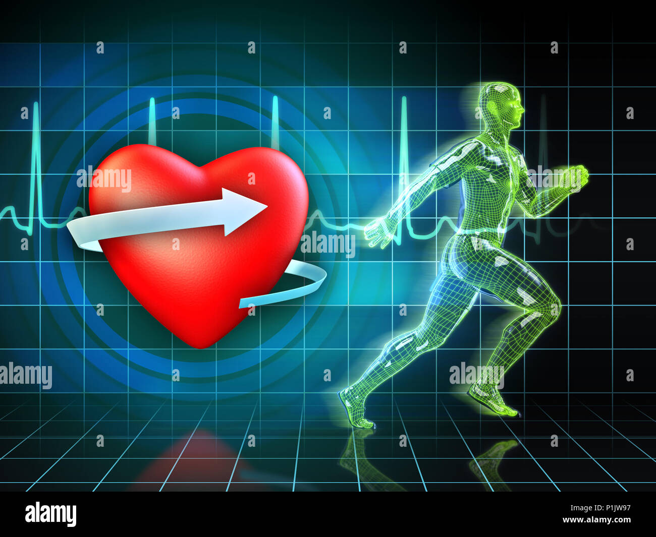 Cardio exercise increases the heart's health. Digital illustration ...