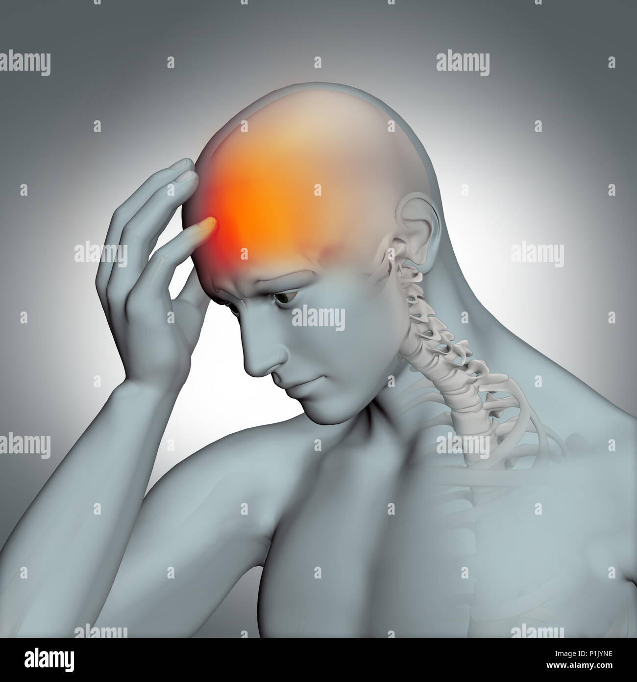 3D male medical figure holding head in pain Stock Photo - Alamy