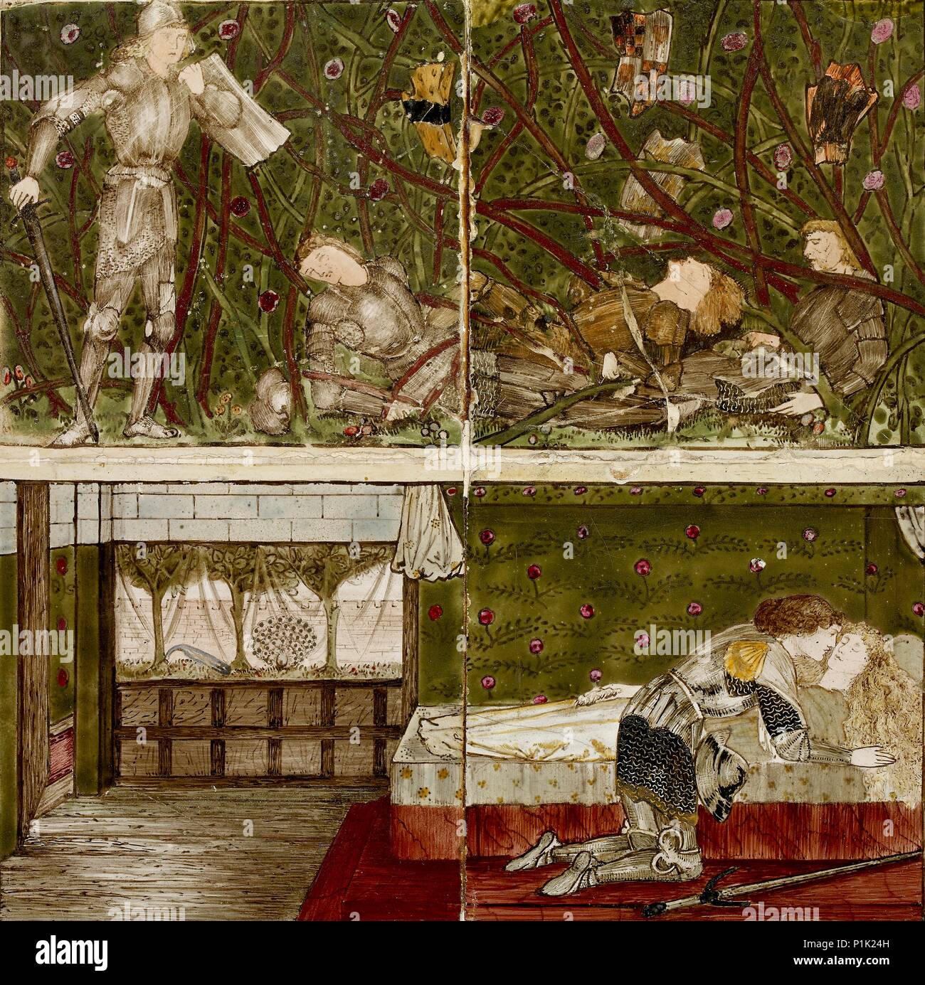 Sixteen tiles form eight illustrations of the 'Briar Rose' tale, 1862 ...