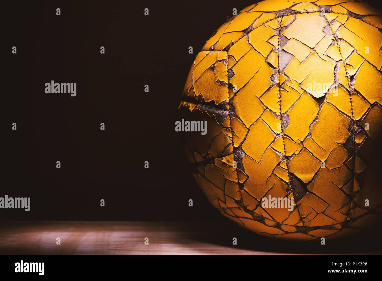 Closeup view on details of an old and damaged volleyball ball Stock ...