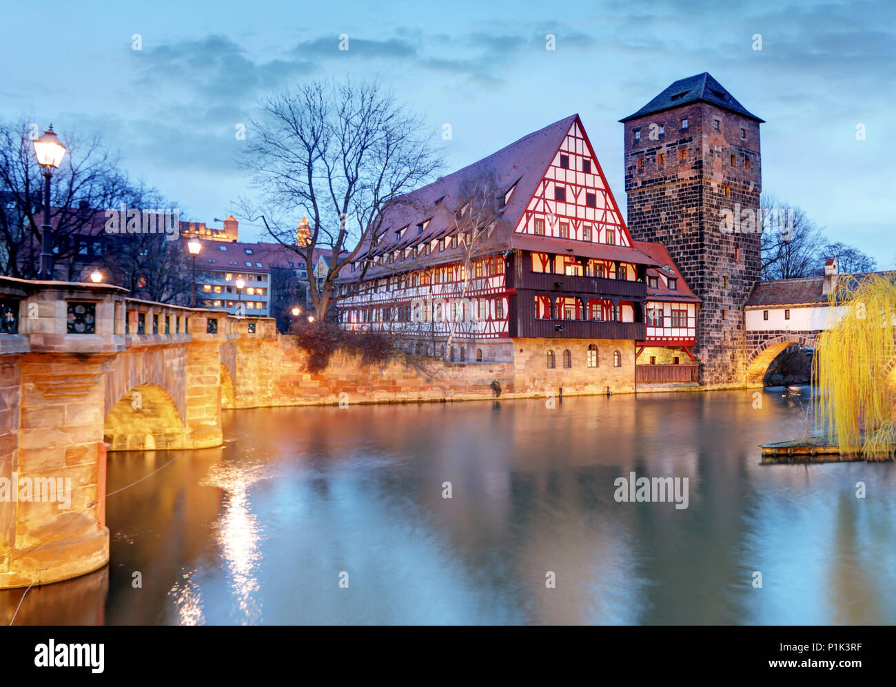 Nuremberg town, Germany, The riverside of Pegnitz river Stock Photo - Alamy