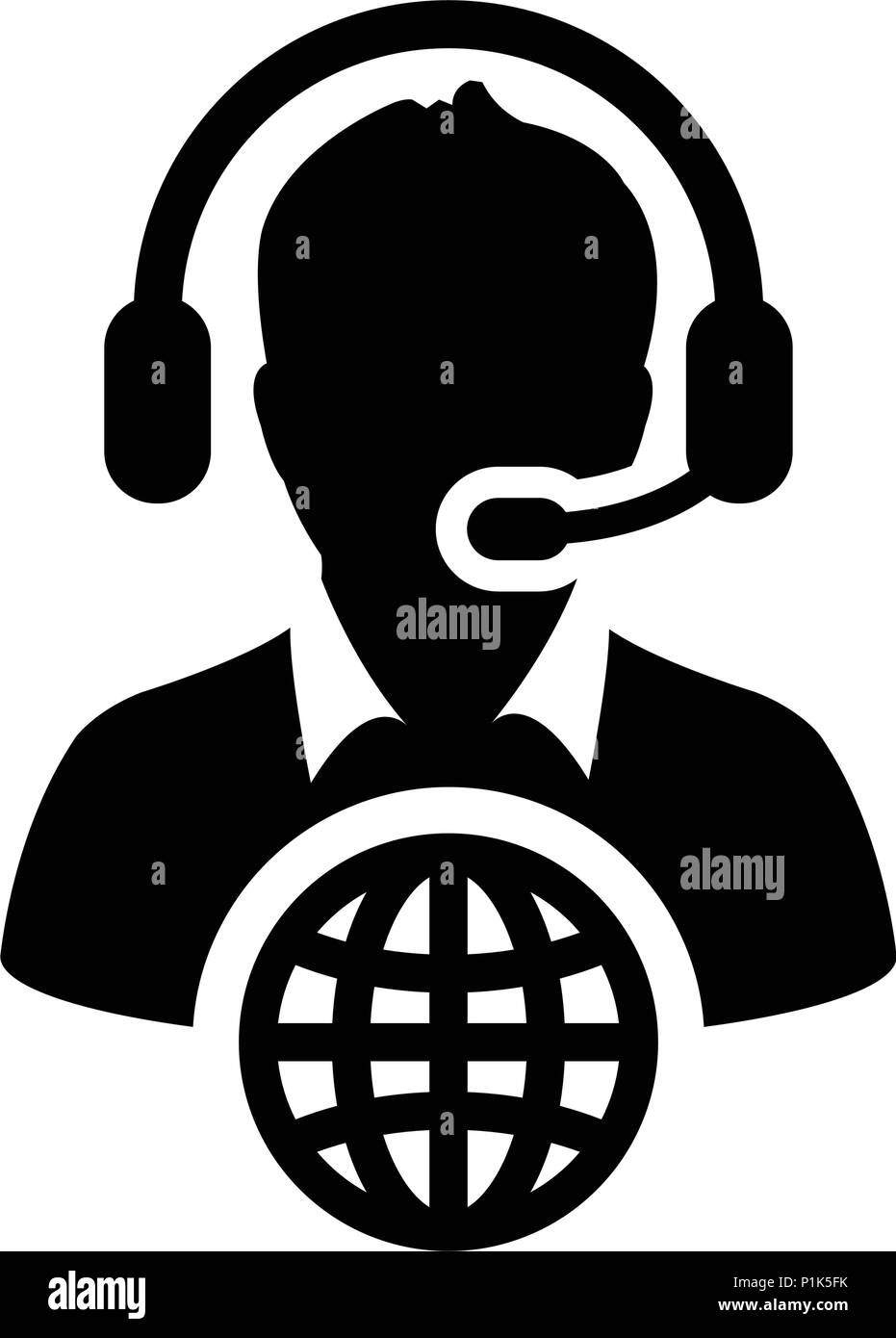 Man customer service icon vector person profile symbol with headset for ...