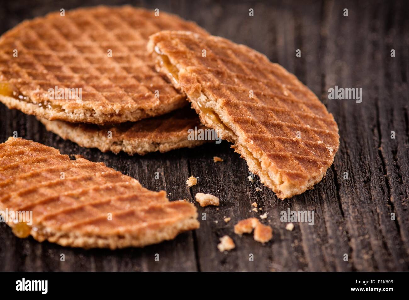 Vintage Image of dutch waffles with caramel Stock Photo - Alamy