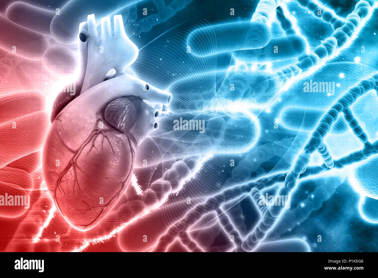 3D medical background with DNA strands and heart Stock Photo - Alamy