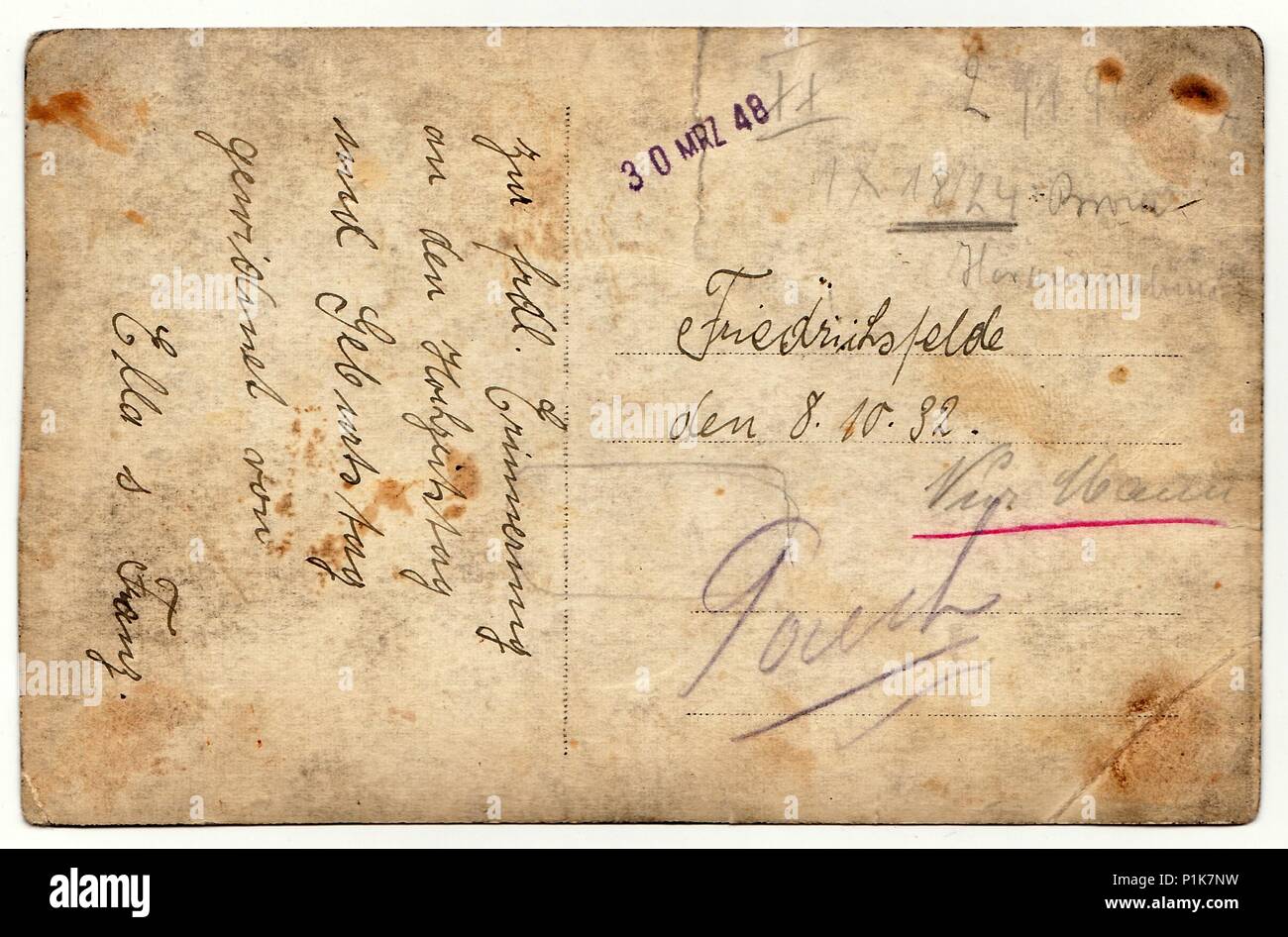 GERMANY - CIRCA 1940s: Back of a vintage photo - used postcard. Rich ...