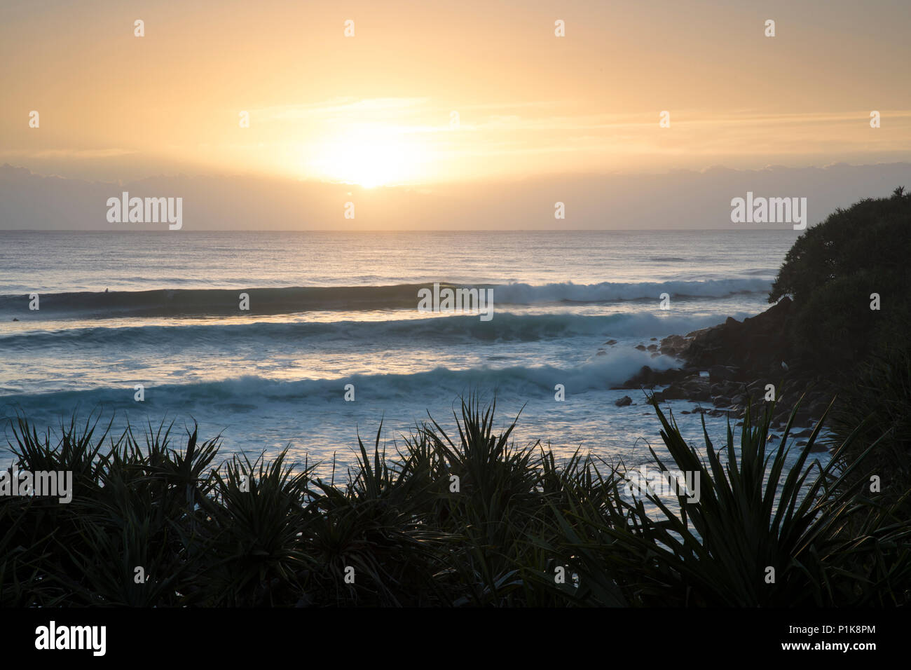 Beach sunset, Burleigh Heads, Gold Coast, Queensland, Australia Stock ...