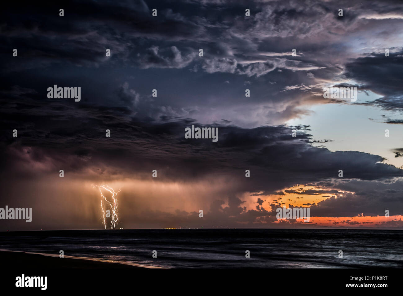 Thunderstorm at sea, Moreton Island, Queensland, Australia Stock Photo ...