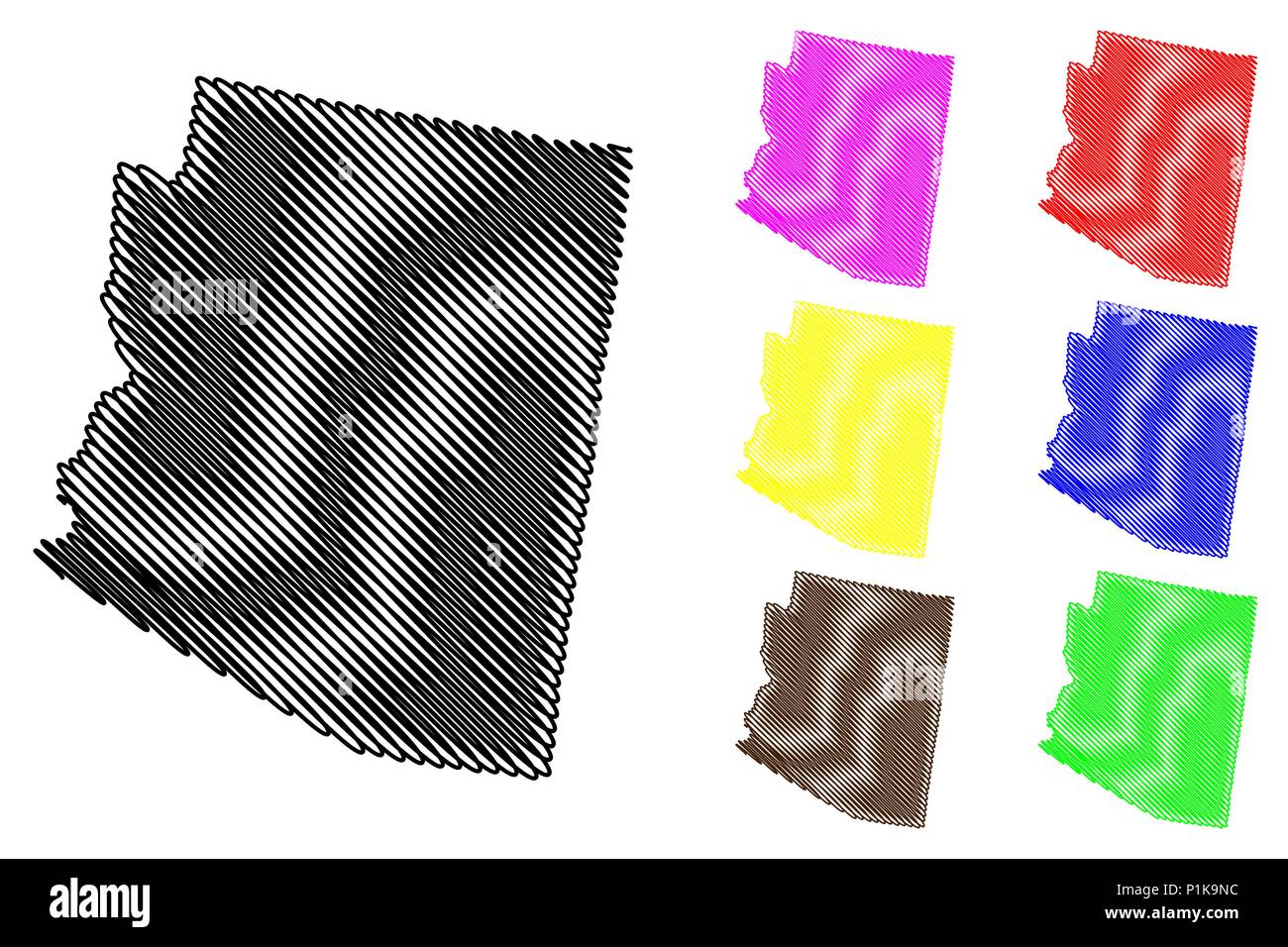 Arizona map vector illustration, scribble sketch Arizona map black, red, blue, green, yellow ...