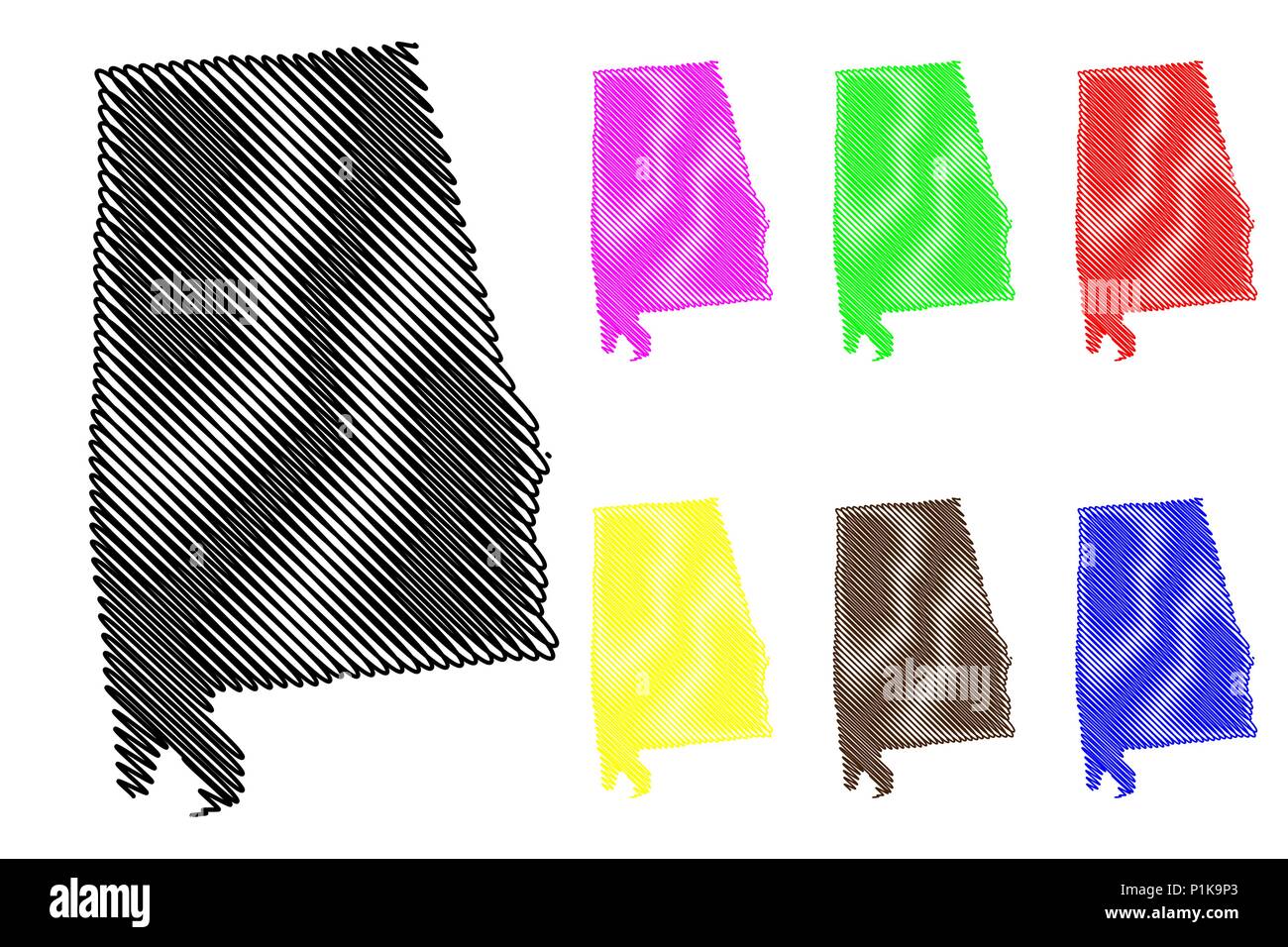 Alabama map vector illustration, scribble sketch Alabama map black, red ...