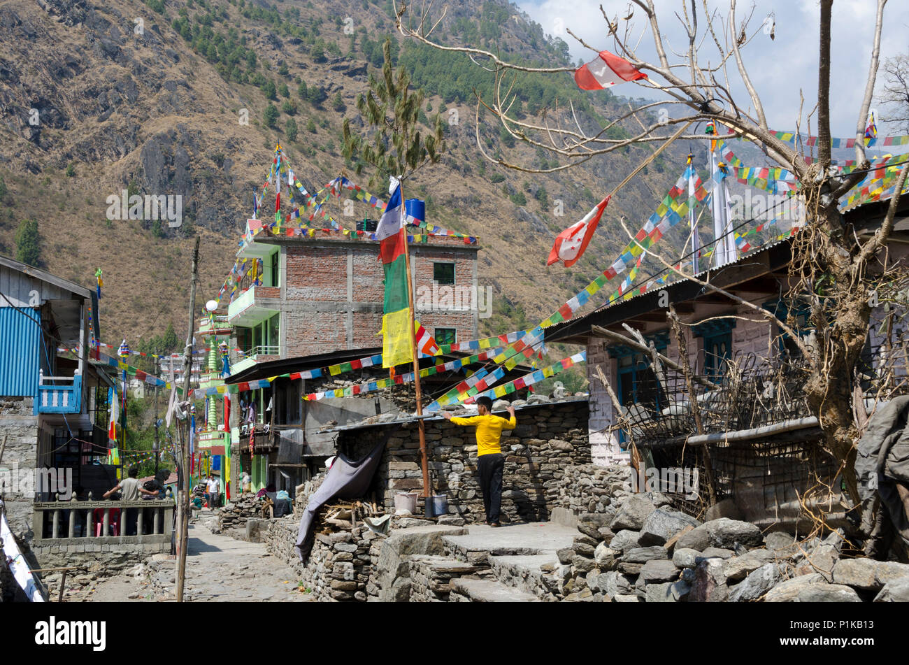 Street scene, Old Syabrubesi, Kathmandu, Nepal Stock Photo - Alamy