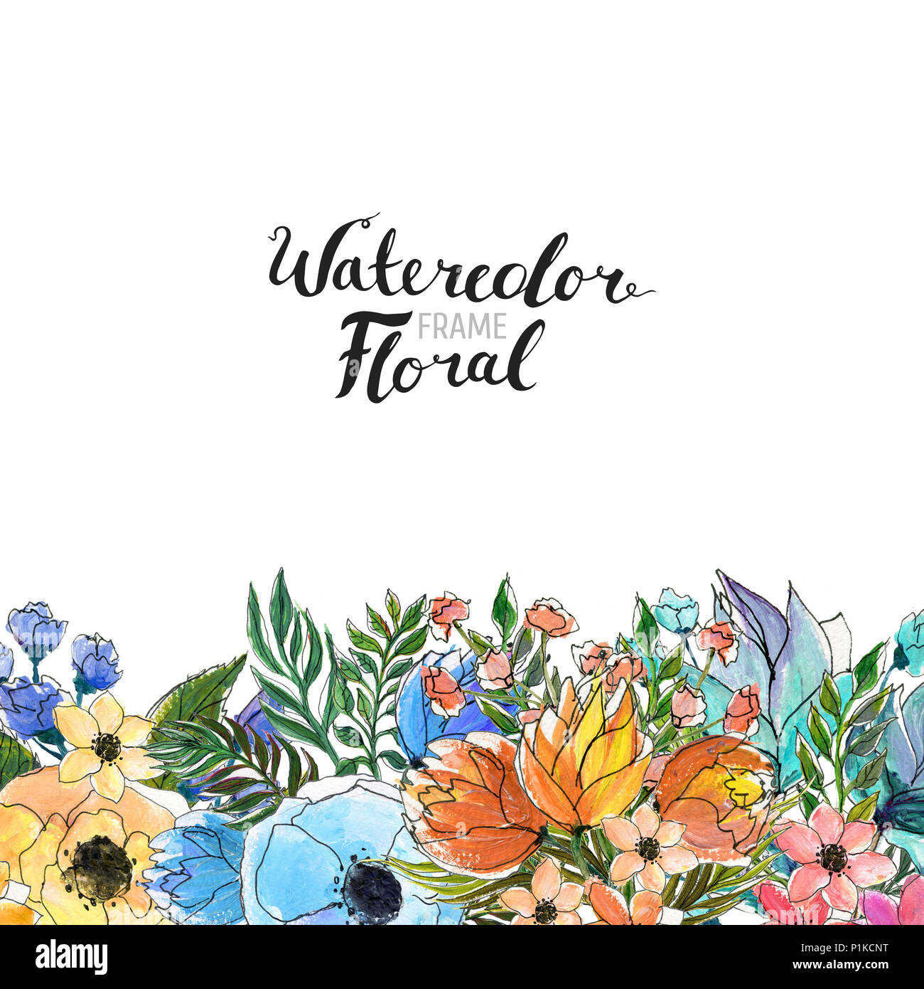 Watercolor Flower Border Stock Photo - Alamy
