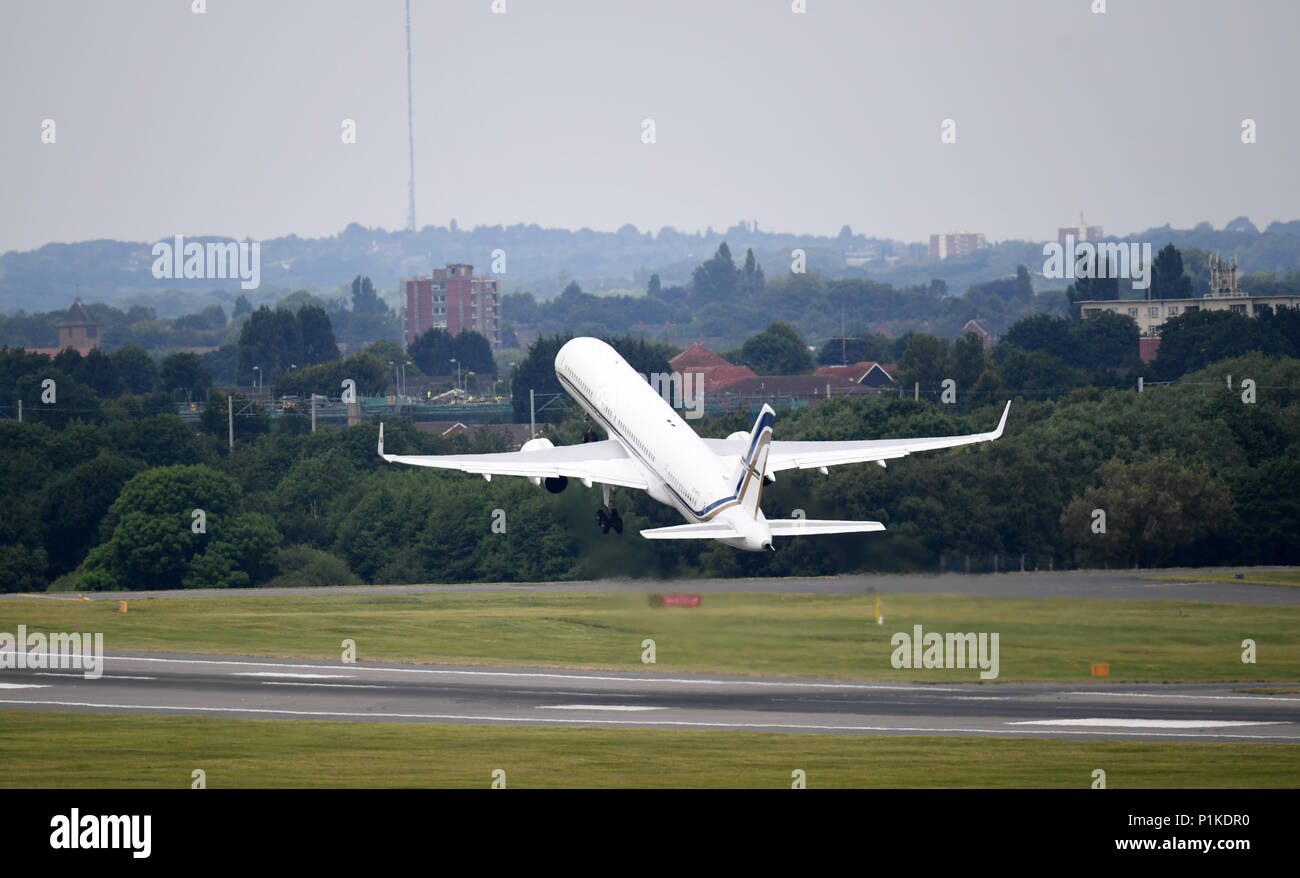 The plane carrying the England players leaves Birmingham Airport for ...
